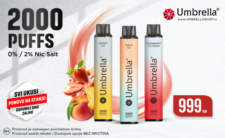Umbrella 2000 PUFFS dostupan sa i bez nikotina! | BIG FASHION Beograd